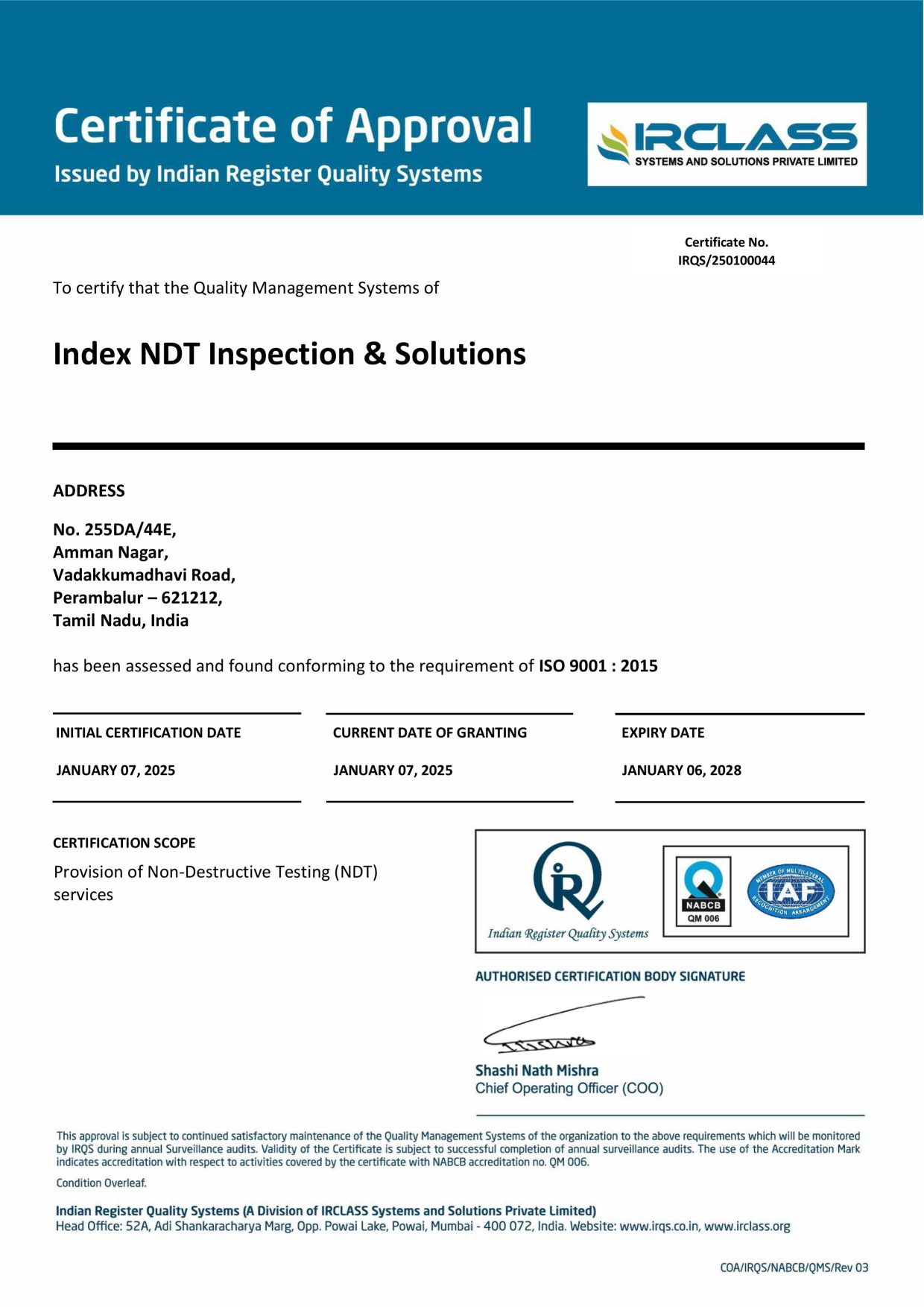 Certification – MS Quare NDT